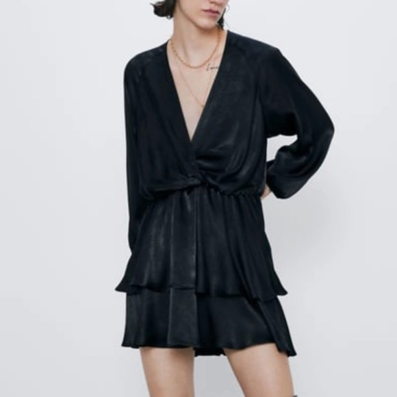 Zara | Dresses | Zara Ruffled Satin Effect Mini Dress | Poshmark